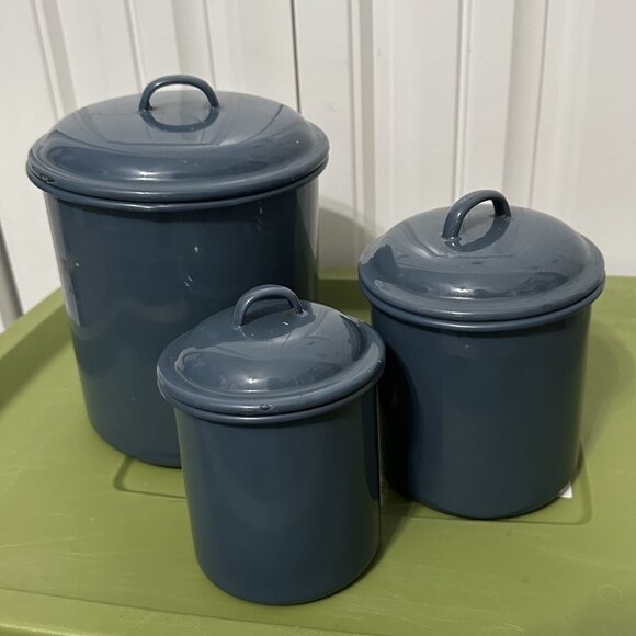 Jacaman | Kitchen | Jacaman Vintage Canister Set Of 3 Blue Metal Enamel ...